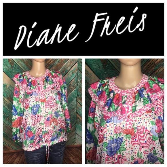 Diane Freis | Tops | Diane Freis Vintage Ruffle Floral Blouse | Poshmark